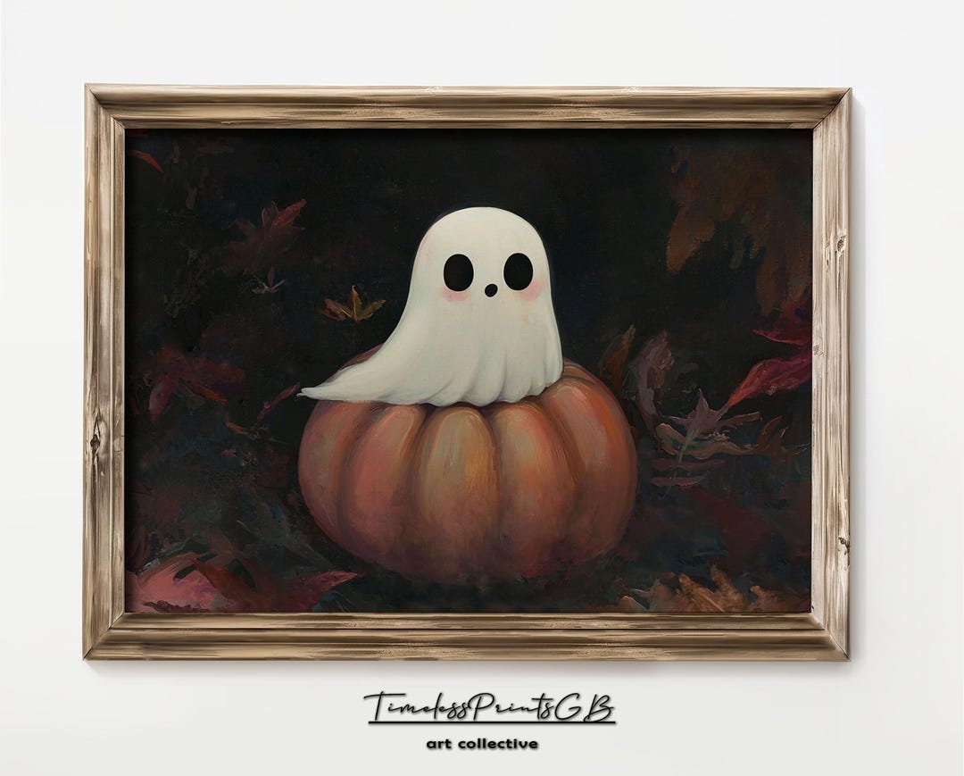 Vintage Halloween Printable Cute Ghost Print | Funny Ghost With Pumpkin ...