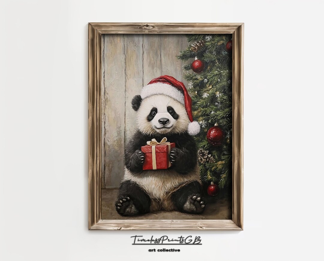 Panda Wall Art in a Santa Hat Printable Christmas Home Decor Animal ...