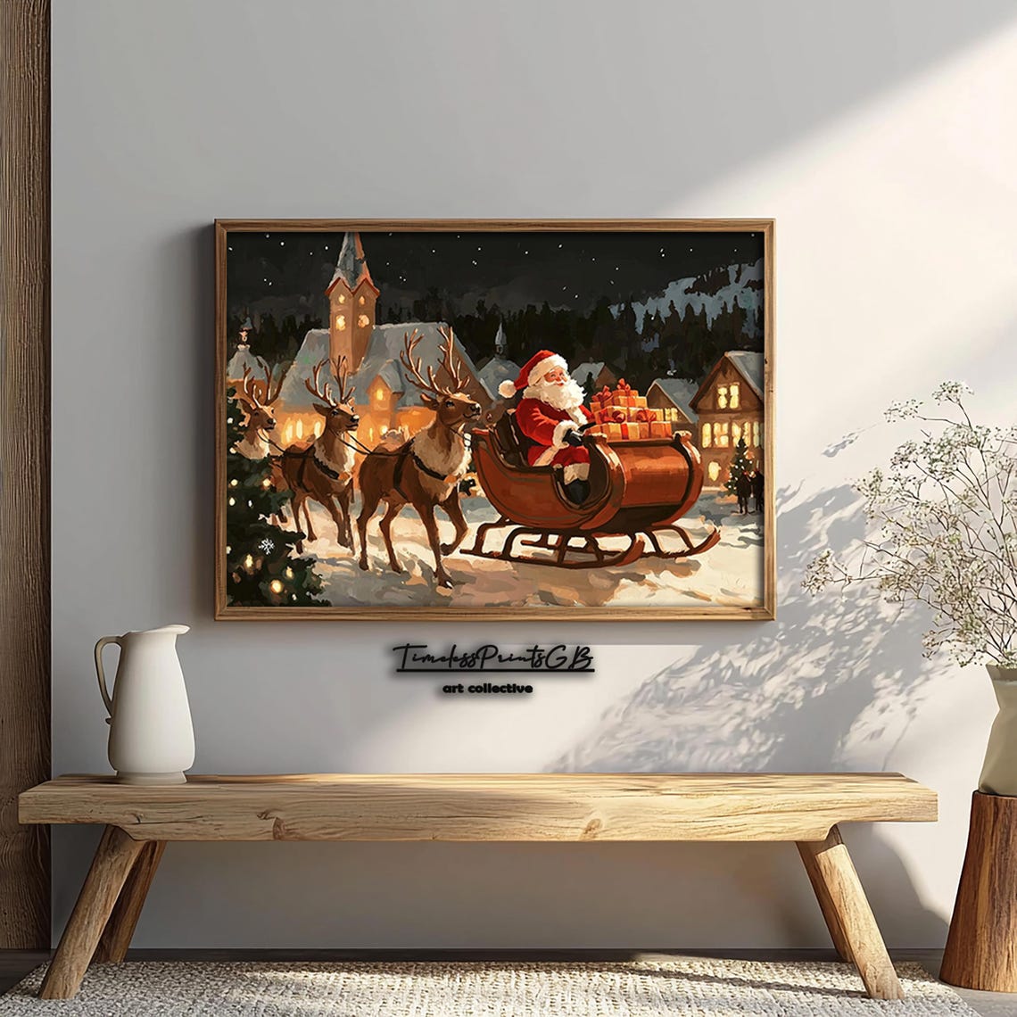 Printable Santa in Town on a Sleigh Wall Art Santa Sleigh Poster Santa ...