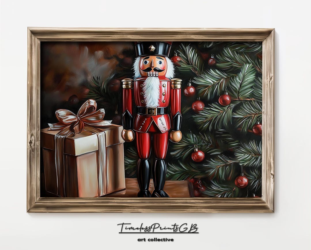 Christmas Nutcracker Wall Art Nutcracker Toy Print Standing by Giftbox ...