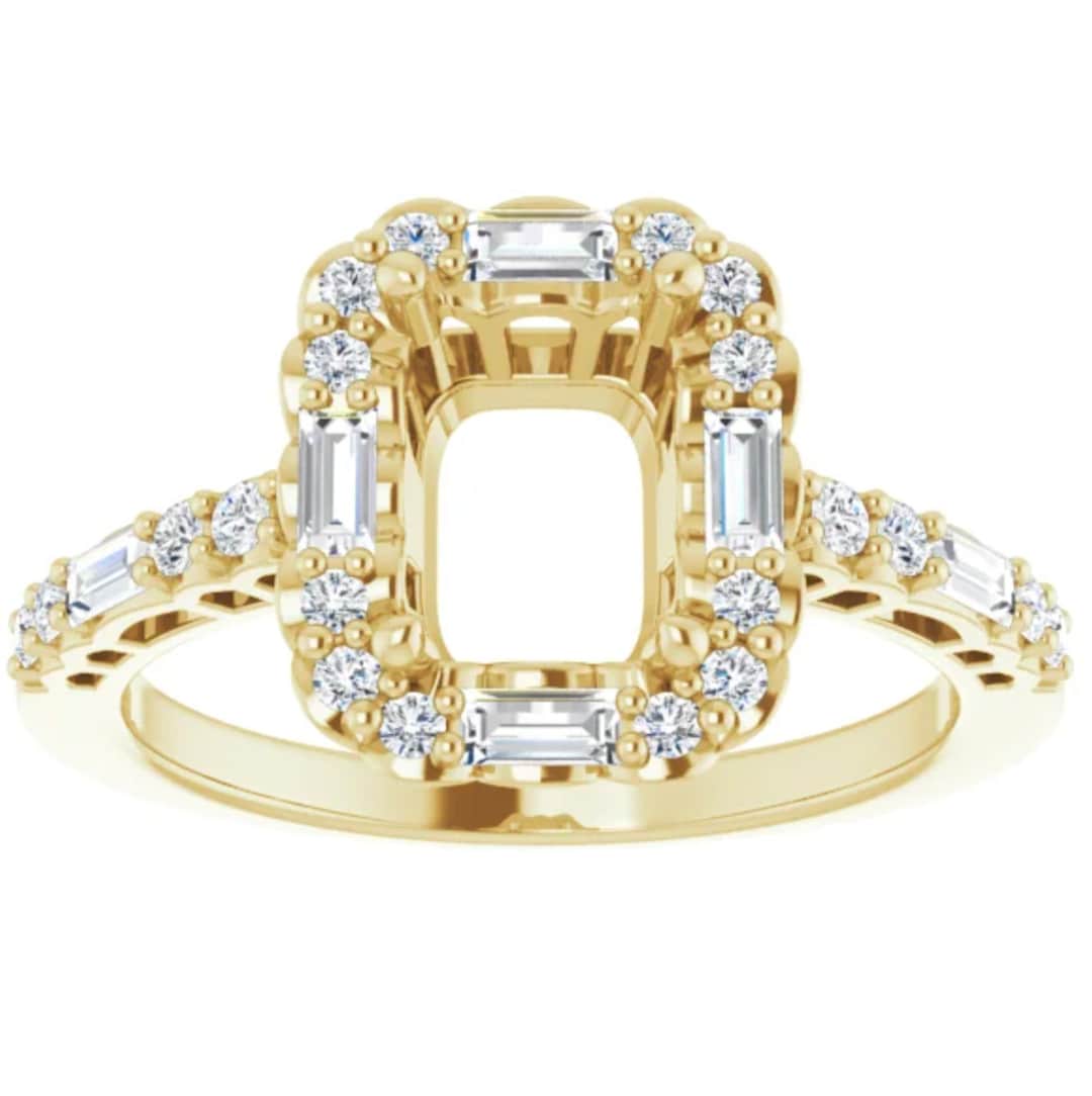 14kt Unique Design Emerald Cut Semi Mount Diamond Engagement Ring ...