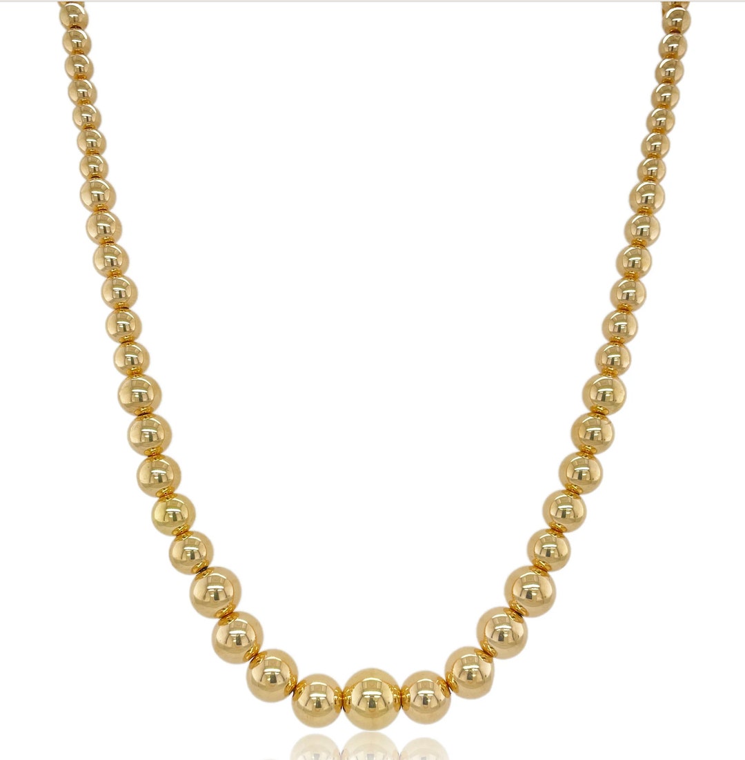 14K Gold Graduated Bead Necklace – Solid Gold Ball Bead Chain, Classic ...