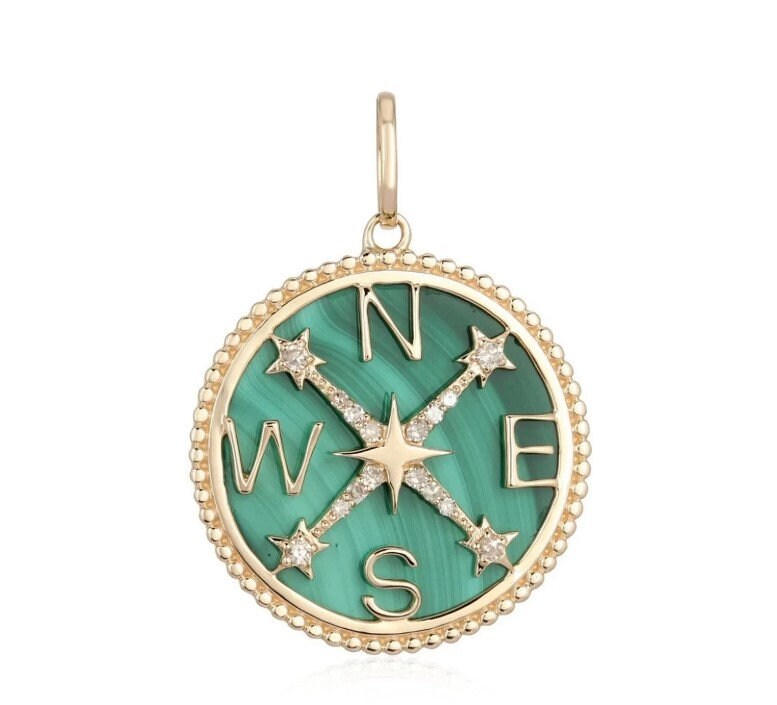 14kt Solid Gold Diamond & Gem Compass Charm,lapis,malachite , Onyx ...