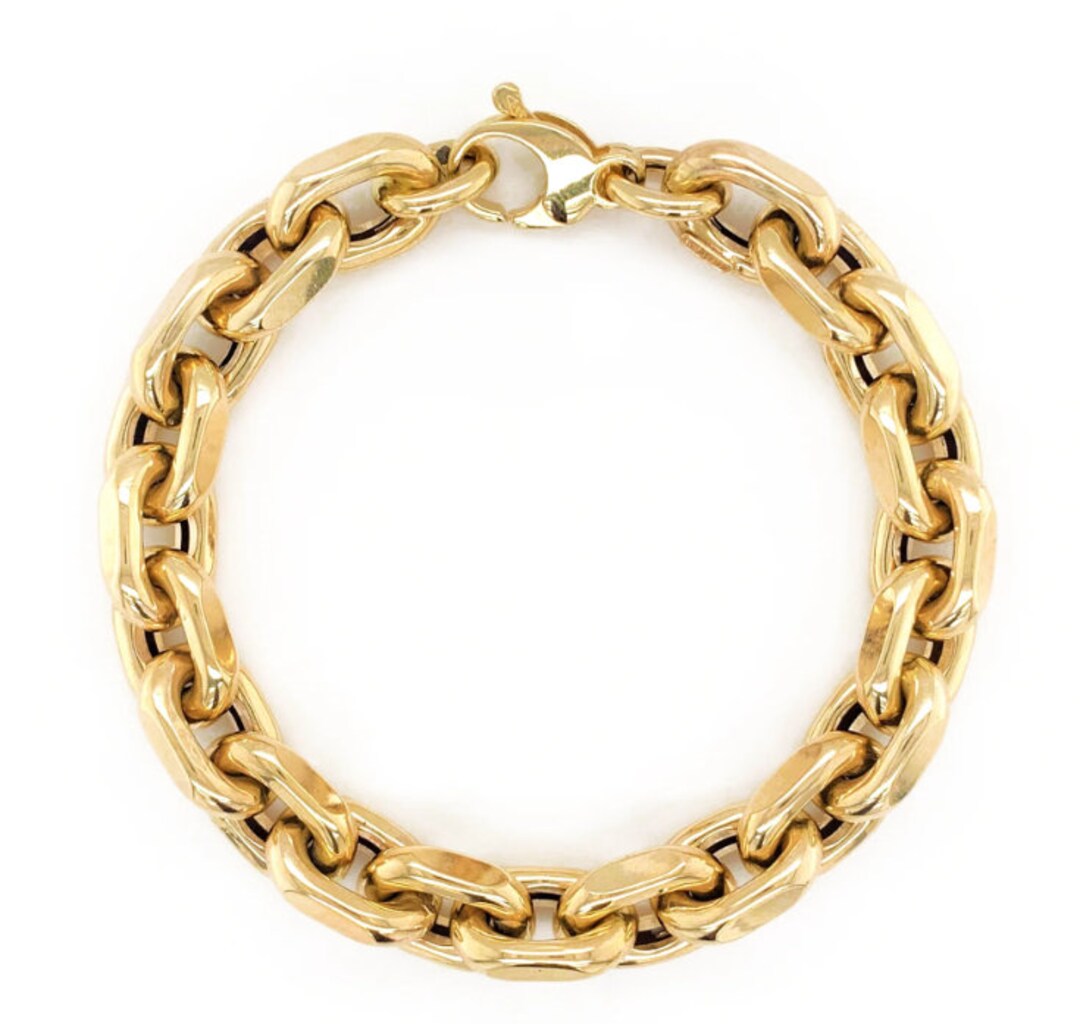 14K Gold Heavy Link Bracelet | Solid Gold Statement Chain | Unisex Bold ...