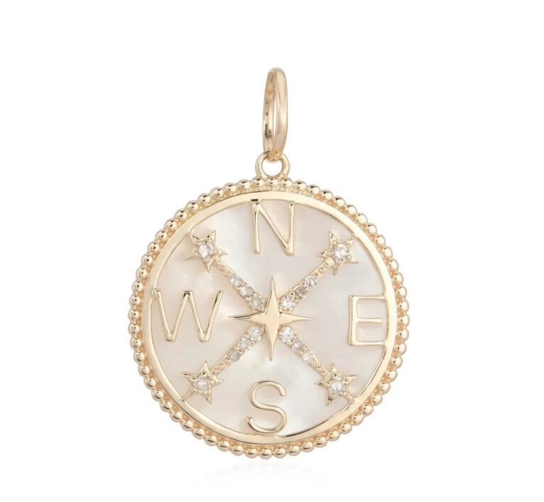 14kt Solid Gold Diamond & Gem Compass Charm,lapis,malachite , Onyx ...