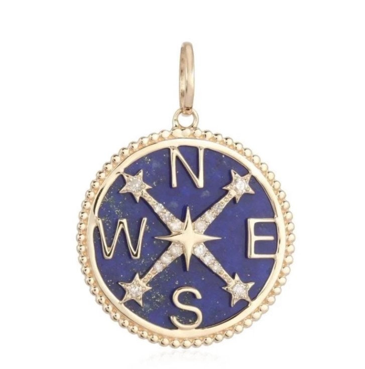 14kt Solid Gold Diamond & Gem Compass Charm,lapis,malachite , Onyx ...