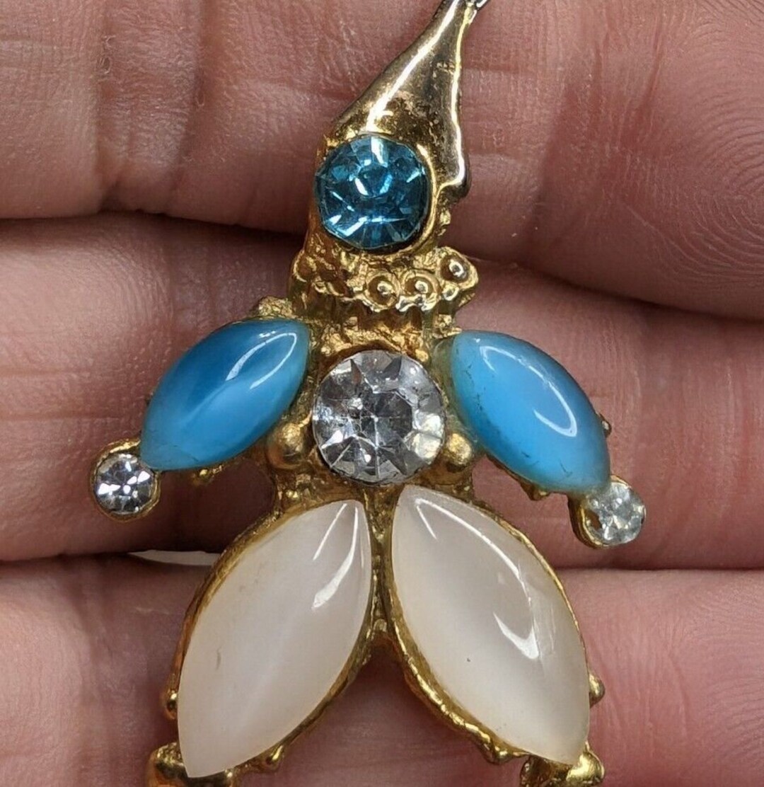 Vintage Jeweled Gold Toned Jester Clown Brooch Blue and White Stones - Etsy