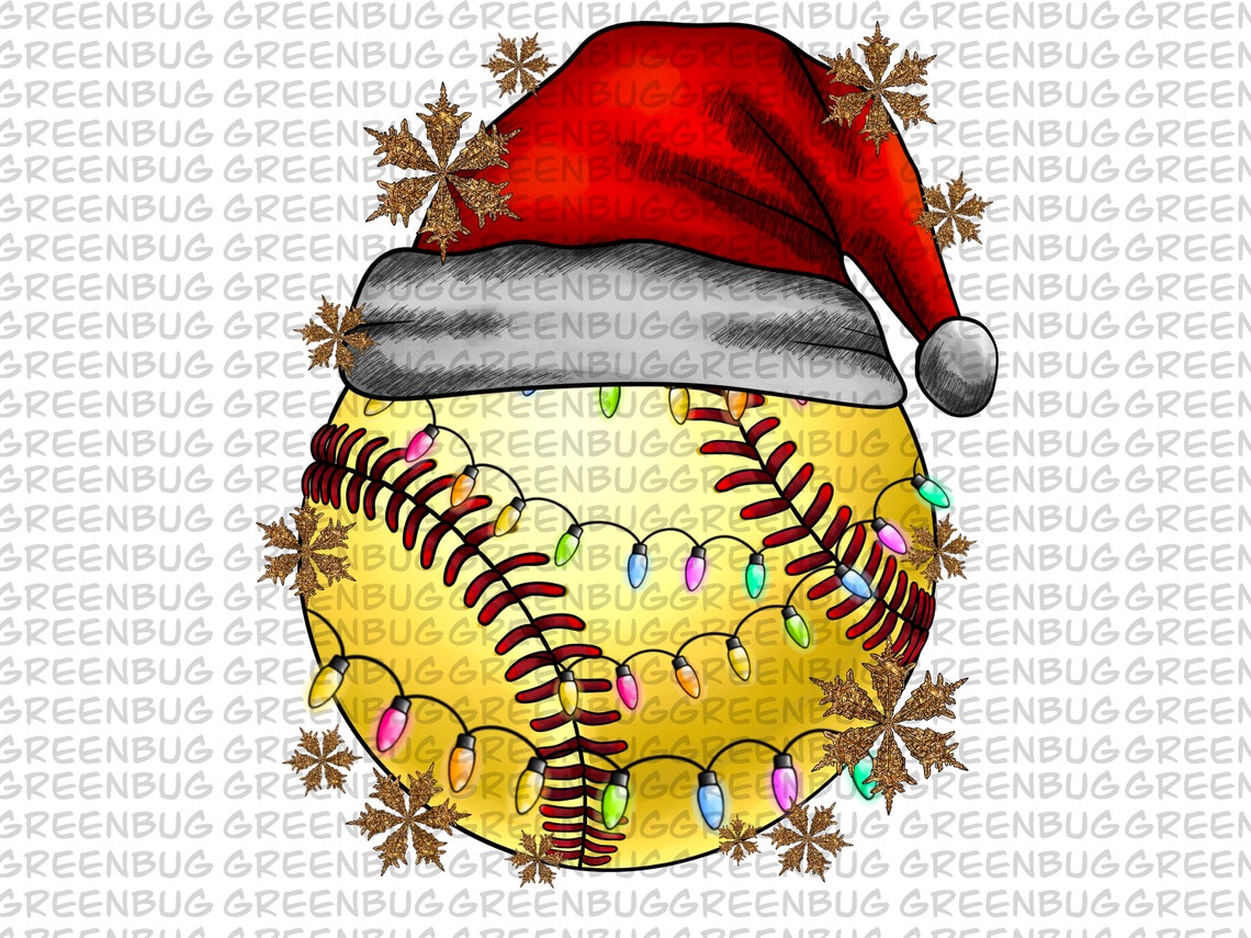 Christmas Softball Ball Sublimation Png, Softball SANTA Hat Hand ...