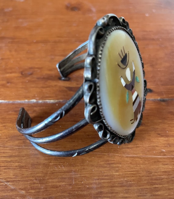 Vintage Native American Signed MOP/Stone Inlay Cuff B… - Gem