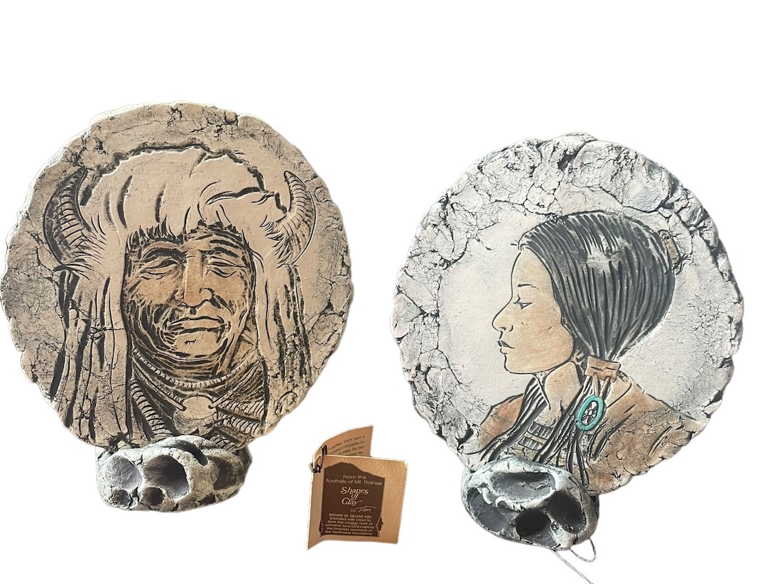 Two Shapes of Clay by Stan Native American Plaques With Stands - Etsy