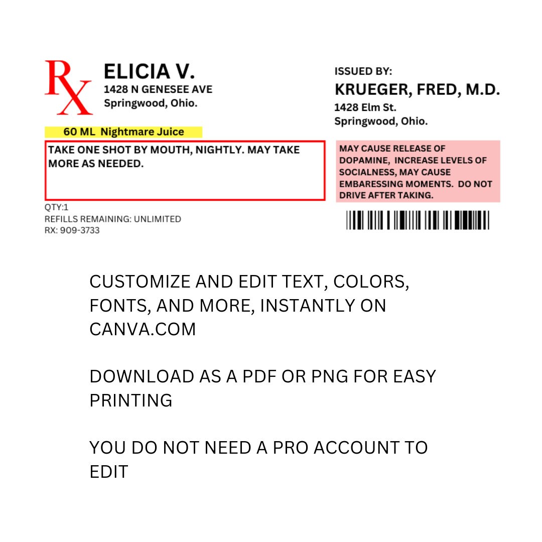 Mock Prescription Label - Etsy