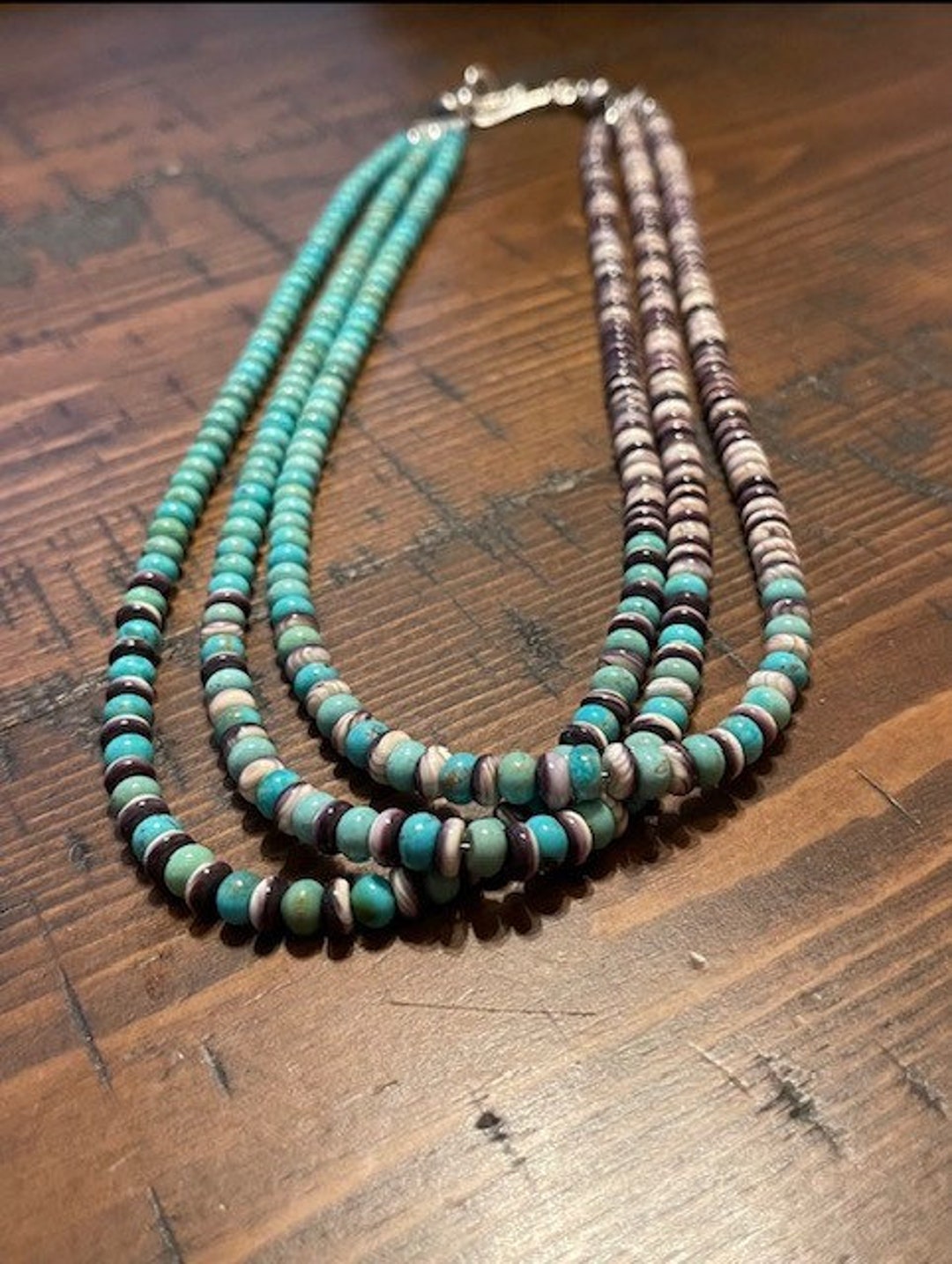 Triple Strand High Quality Turquoise & Natural Wampum Shell Necklace ...