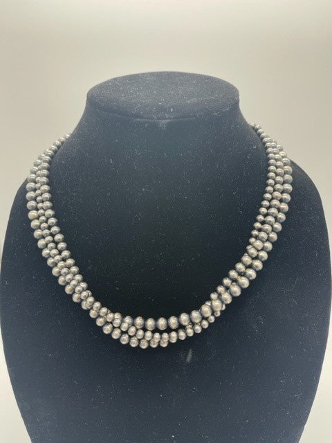 Triple Strand Desert Pearls, 5-7mm Navajo Style Pearls, Sterling Silver ...