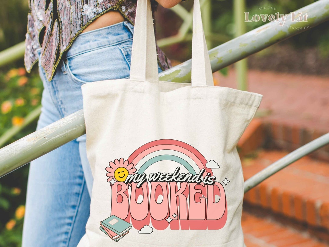 Rainbow Retro Bookish Library Tote Bag: All Booked Book Bag for Library ...