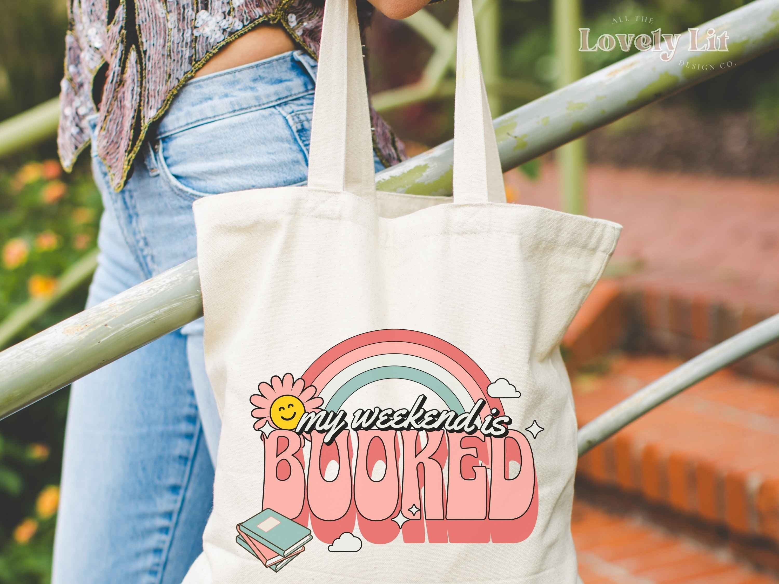 Rainbow Retro Bookish Library Tote Bag: All Booked Book Bag for Library ...