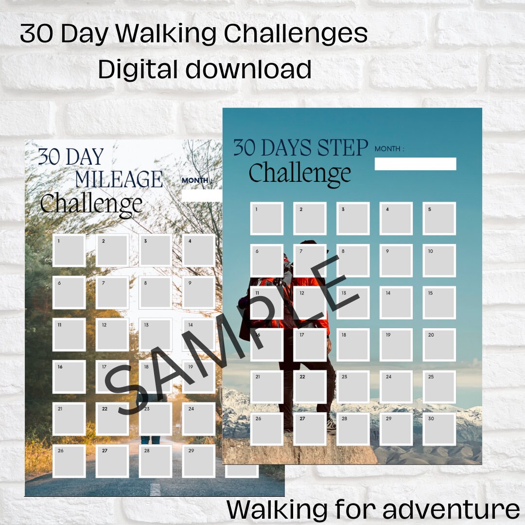 30 Day Walking Challenges, Step and Mileage, Fitness Challenge, Digital ...