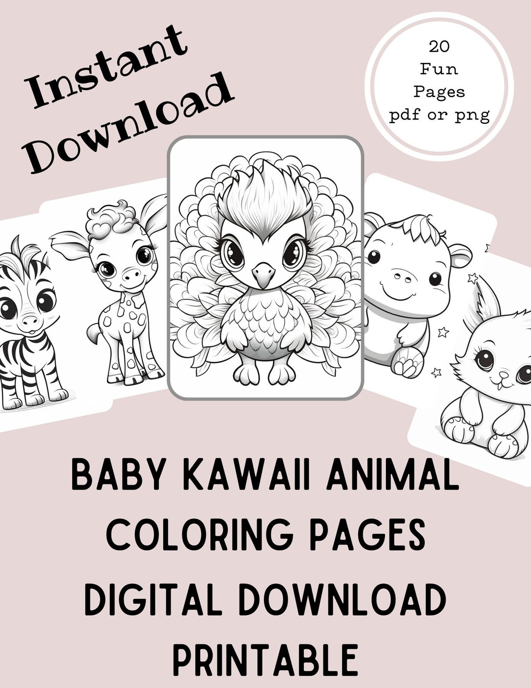 Adorable Baby Kawaii Style Animal Printable Kids Coloring Pages – Fun ...