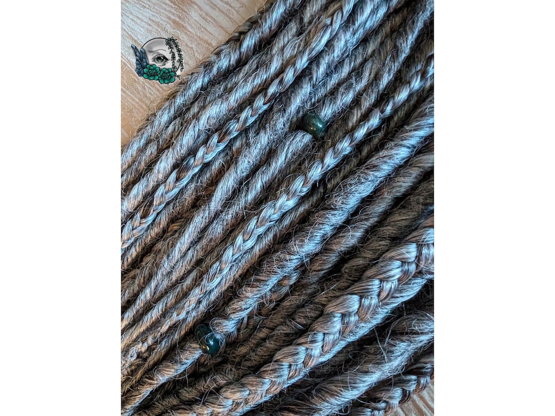 Silver Grey Dreadlock Extensions With Braids Green Jasper Beads 16-18in ...