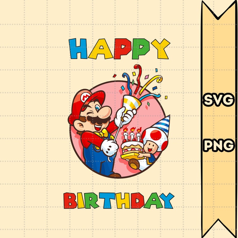 Super Mario and Red Toad Circle Logo Happy Birthday Png - Etsy UK