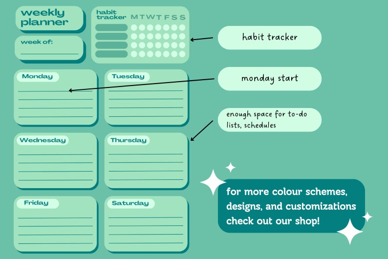 Weekly Productivity Planner, Elegant Green Design, Minimalistic ...