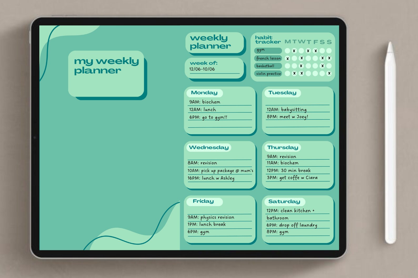 Weekly Productivity Planner, Elegant Green Design, Minimalistic ...
