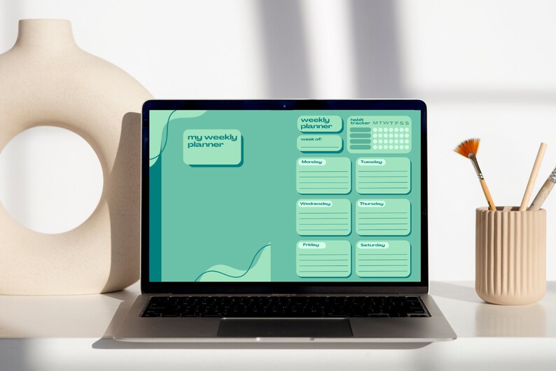 Weekly Productivity Planner, Elegant Green Design, Minimalistic ...