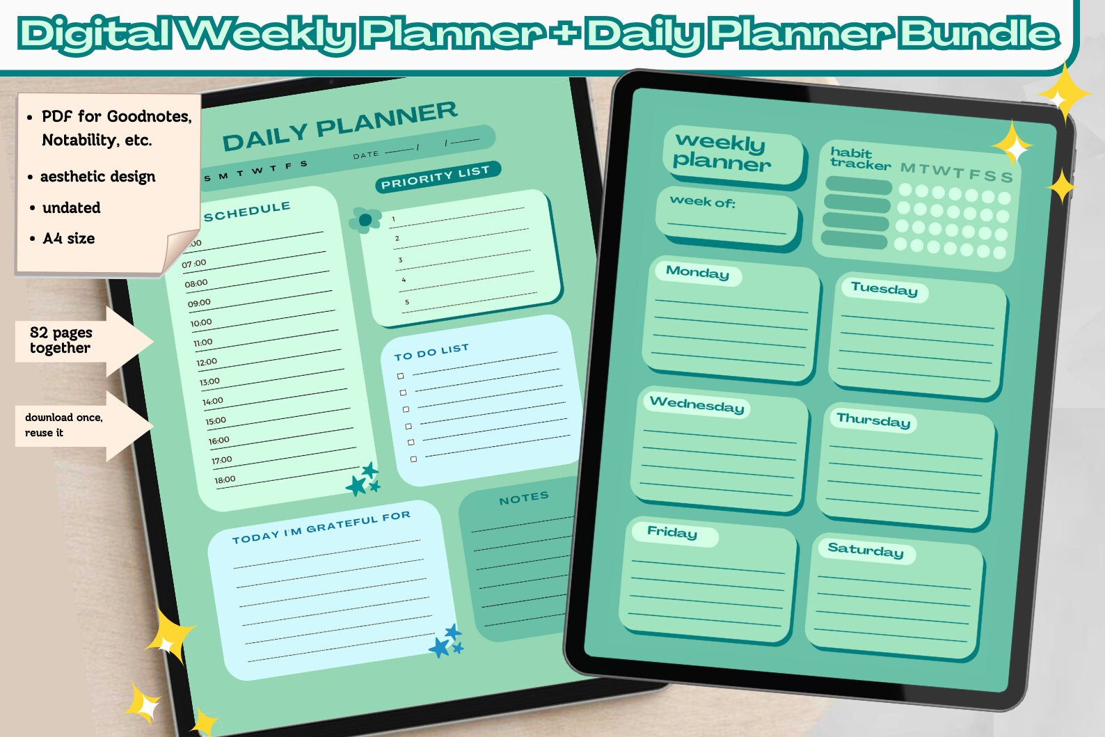 Digital + Weekly Planner BUNDLE, Productive Organization Journal ...