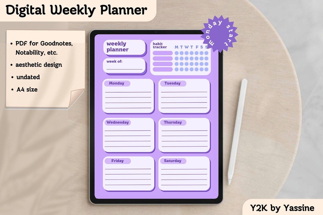Aesthethic Digital Y2k Weekly Planner, Weekly Journal, Digital Download ...