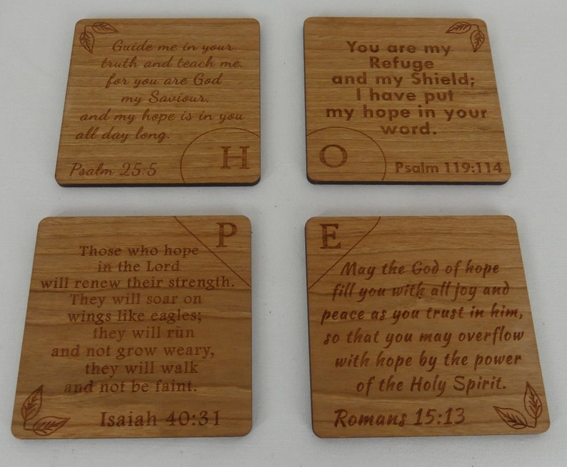 Set of Four Coasters Hope Bible Verses Laser Engraved - Etsy