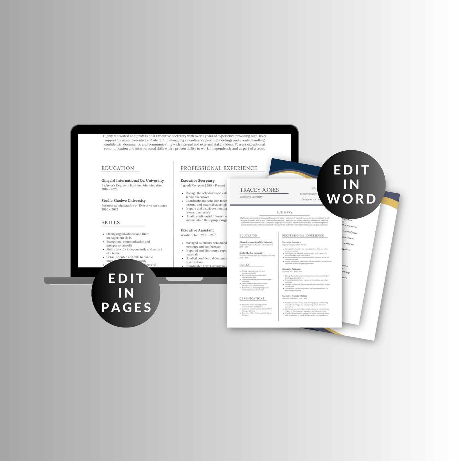 Executive Secretary Gray and White Simple Clean Resume Template ...