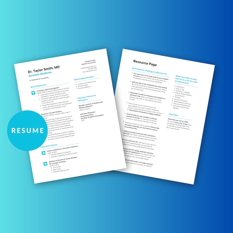 Simple Physician Geriatric Medicine CV With Tips | Portfolio Link ...