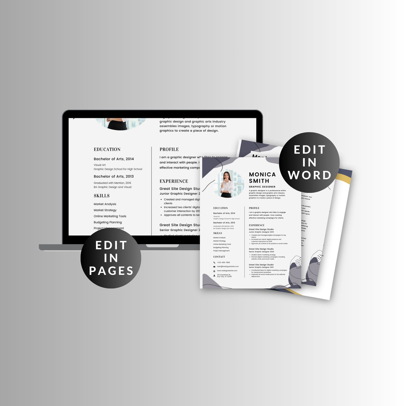 Modern Elegant Grey CV Resume Template | Instant Download | Editable in ...
