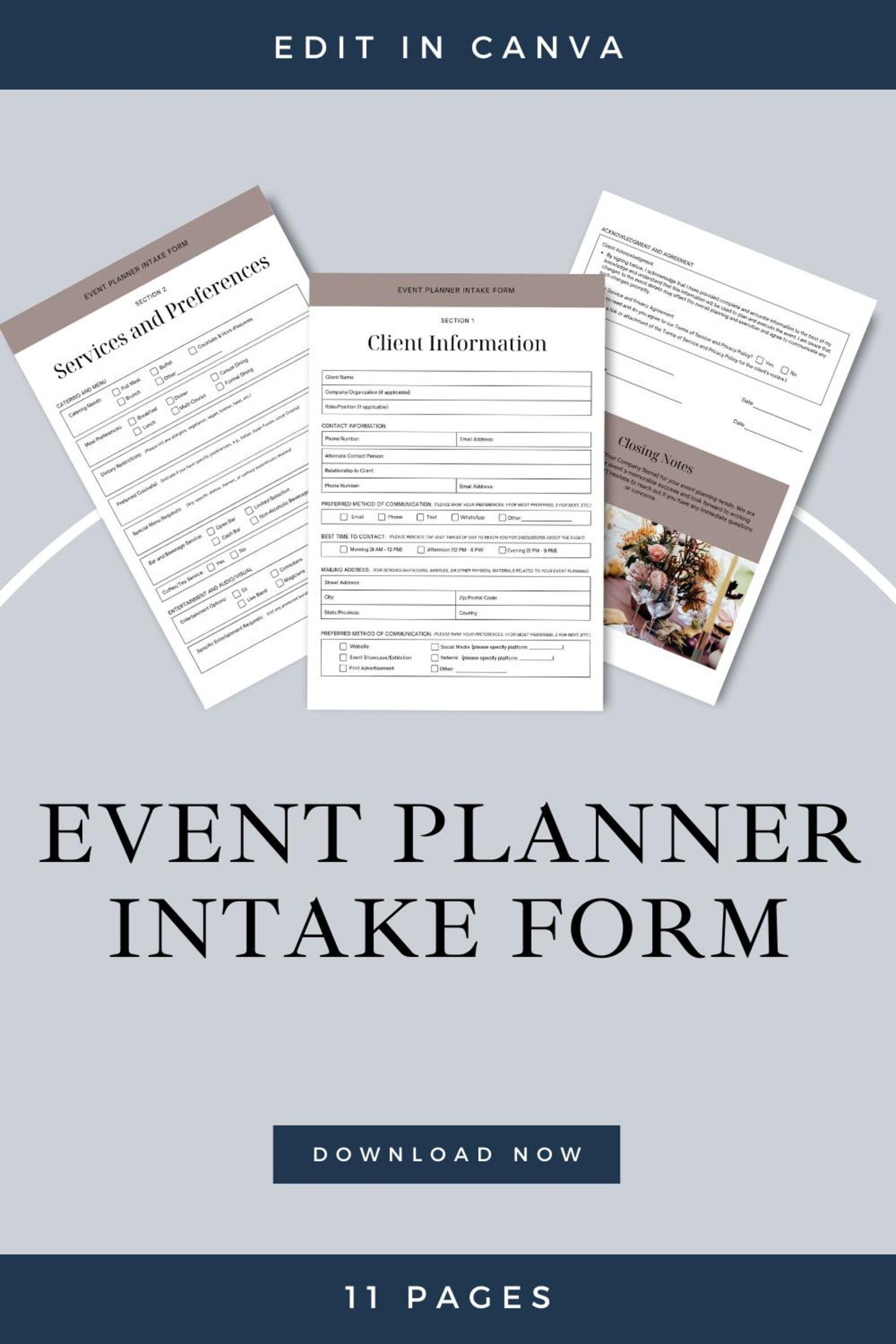 Editable Event Planning Intake Form | Canva Template | Client ...