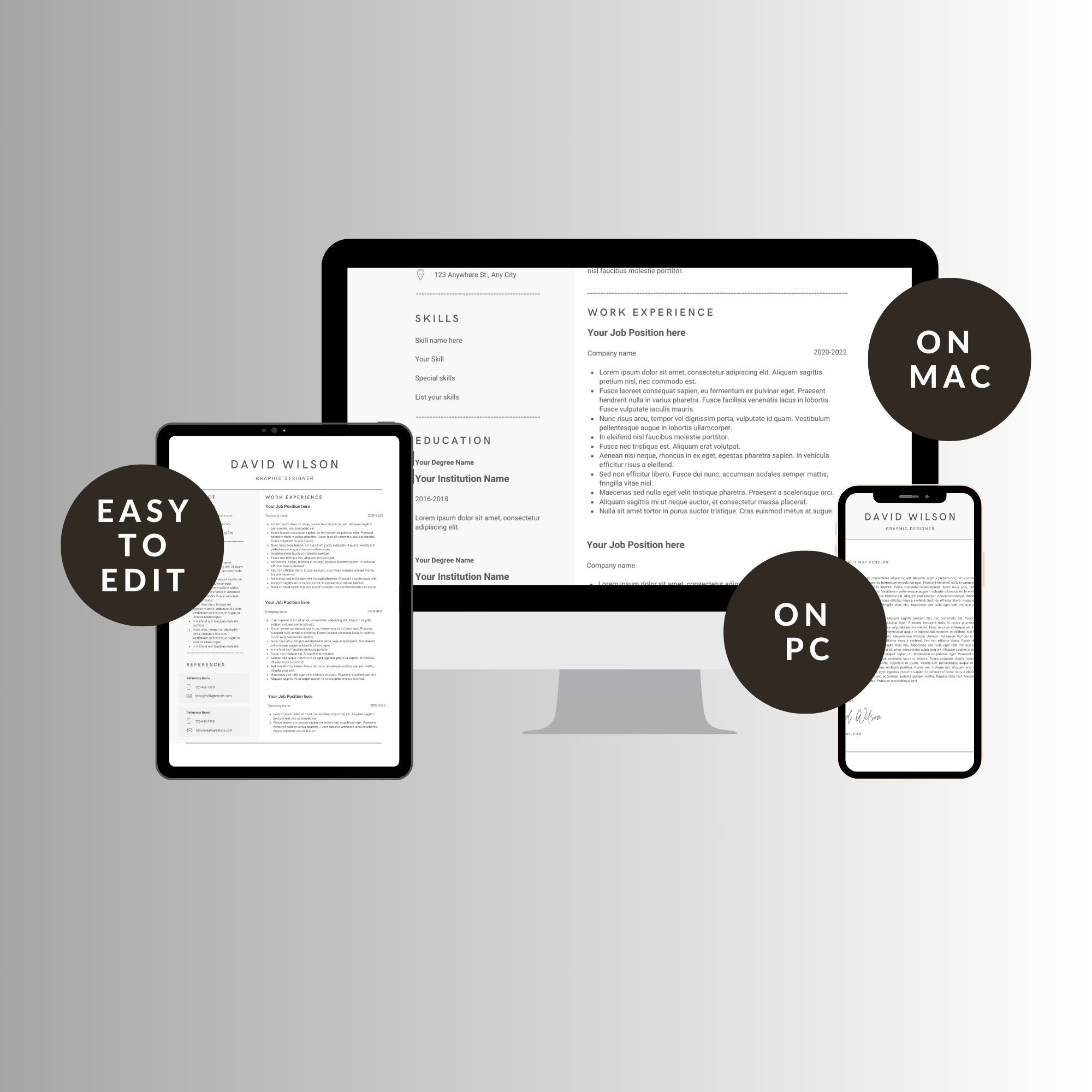 Minimalist White and Grey Graphic Designer Resume Template | Instant ...