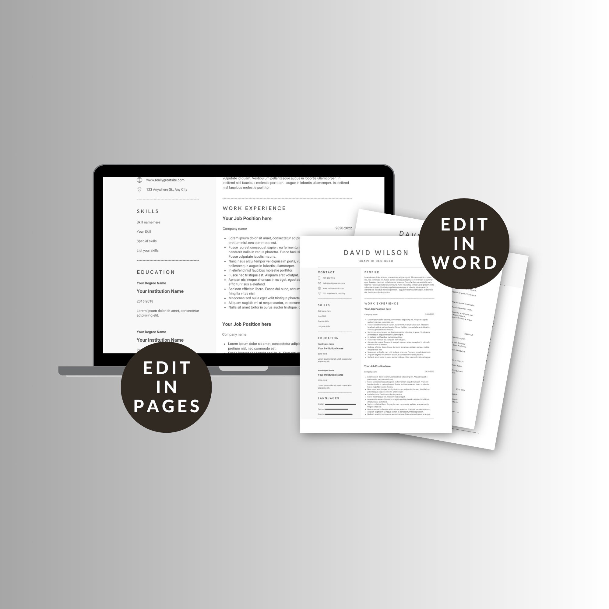 Minimalist White and Grey Graphic Designer Resume Template | Instant ...