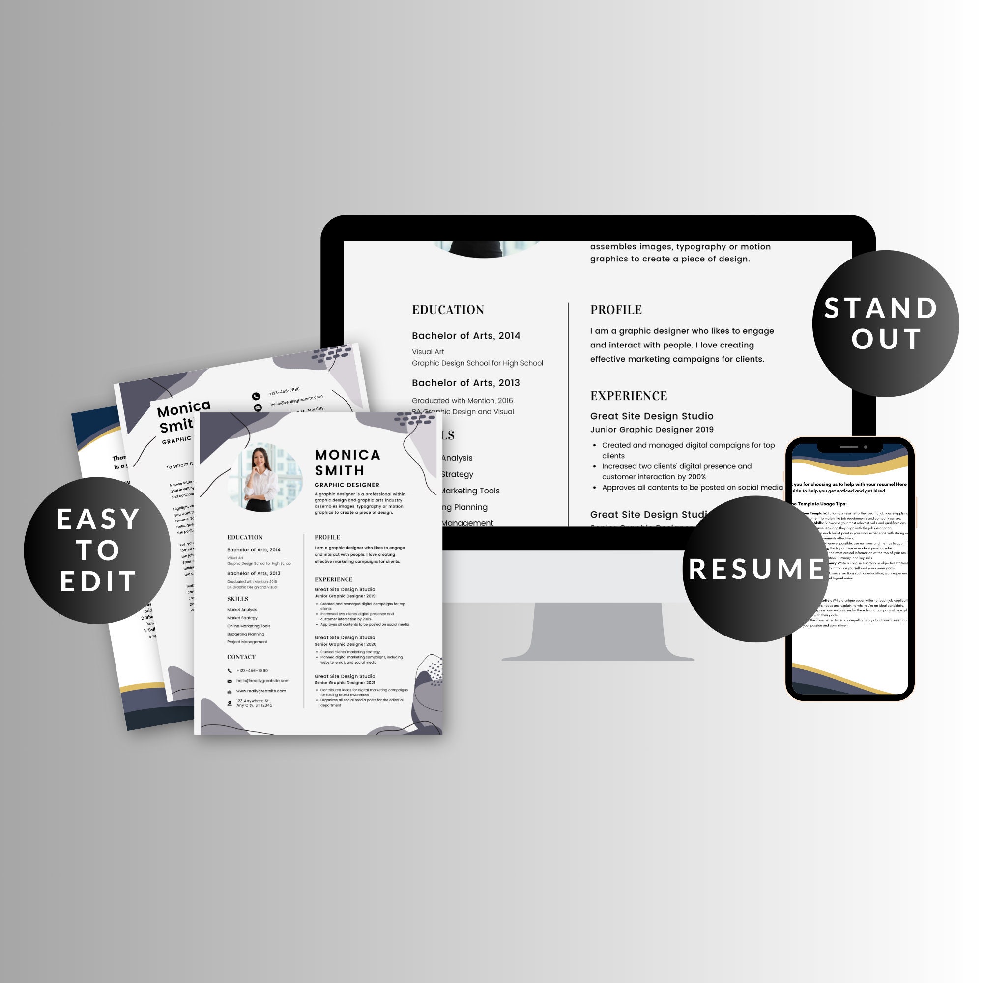 Modern Elegant Grey CV Resume Template | Instant Download | Editable in ...