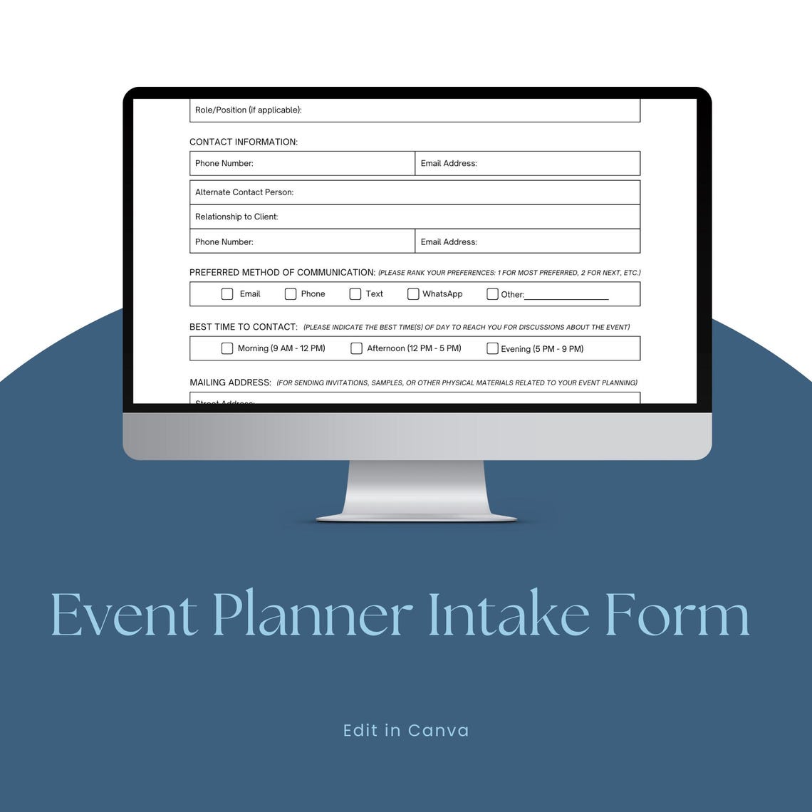 Editable Event Planning Intake Form | Canva Template | Client ...