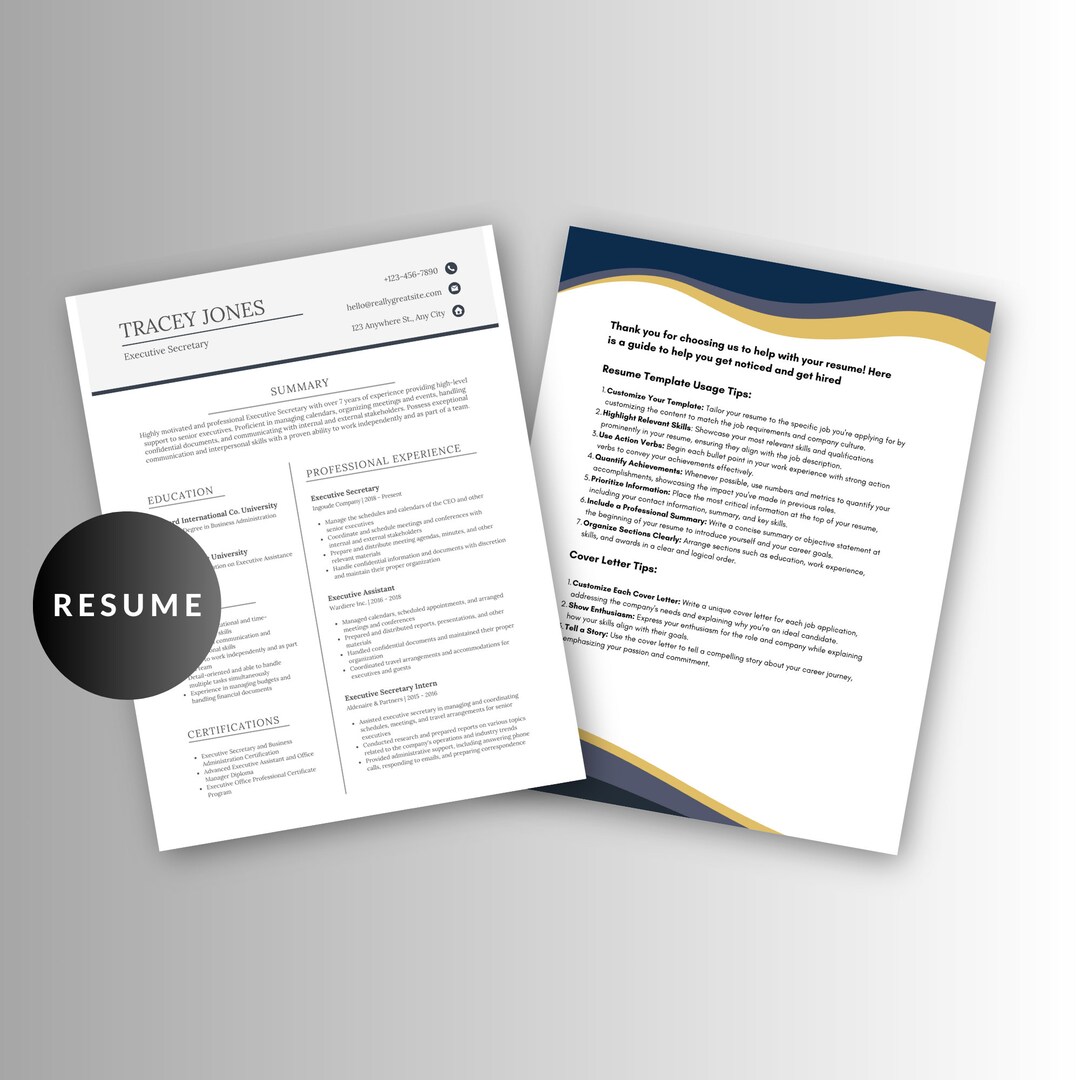 Executive Secretary Gray and White Simple Clean Resume Template ...