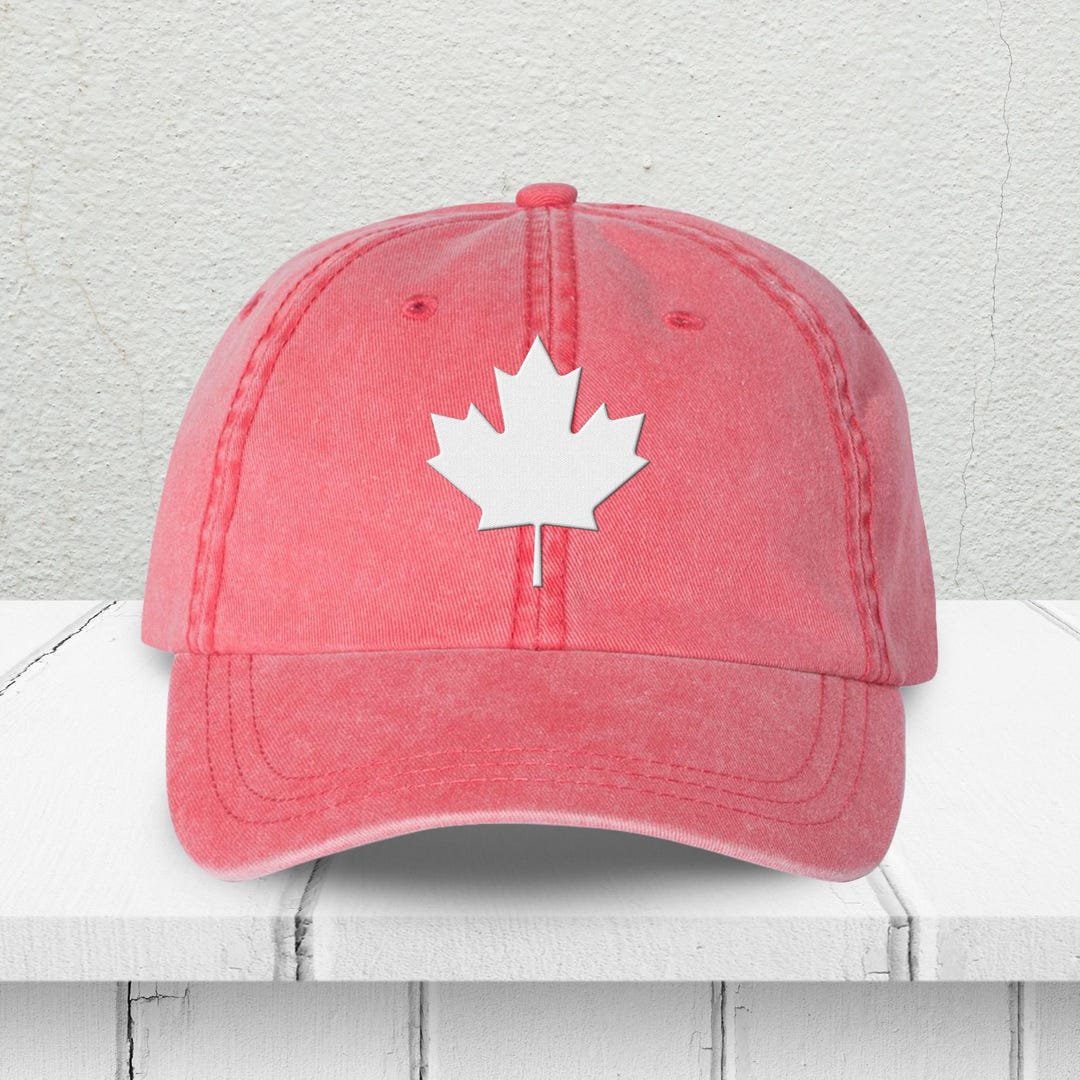 Canada Maple Leaf Embroidered Pigment Dyed Hat | White Maple Leaf ...