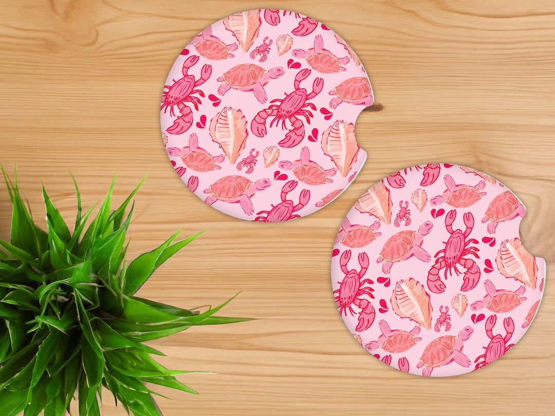 Seaside Summer Ceramic Car Coasters, Set of 2 Car Drink Holder Coasters ...