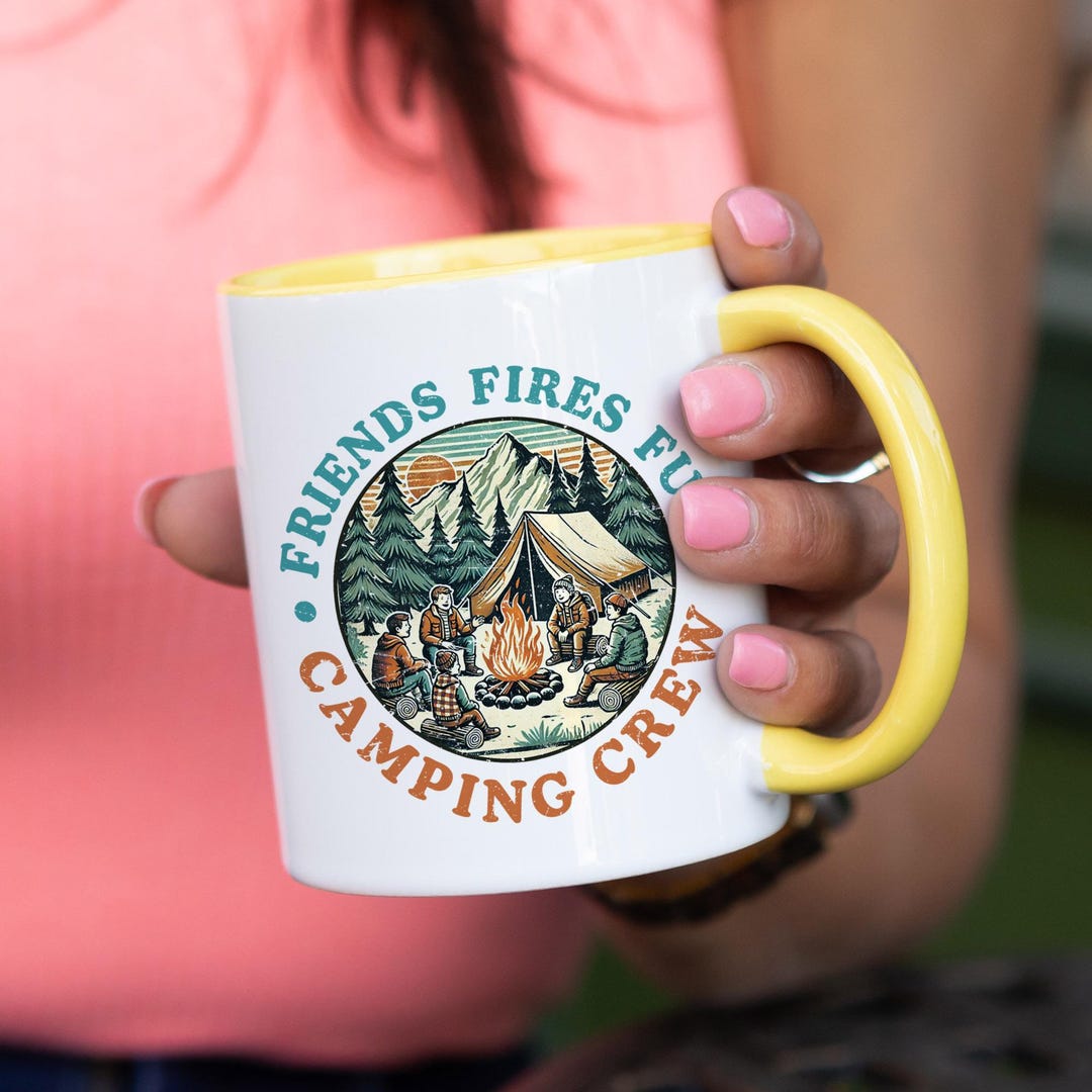 Camping Crew Friends Fires Fun Coffee Mug, Cute Hiking Mug, Vintage ...