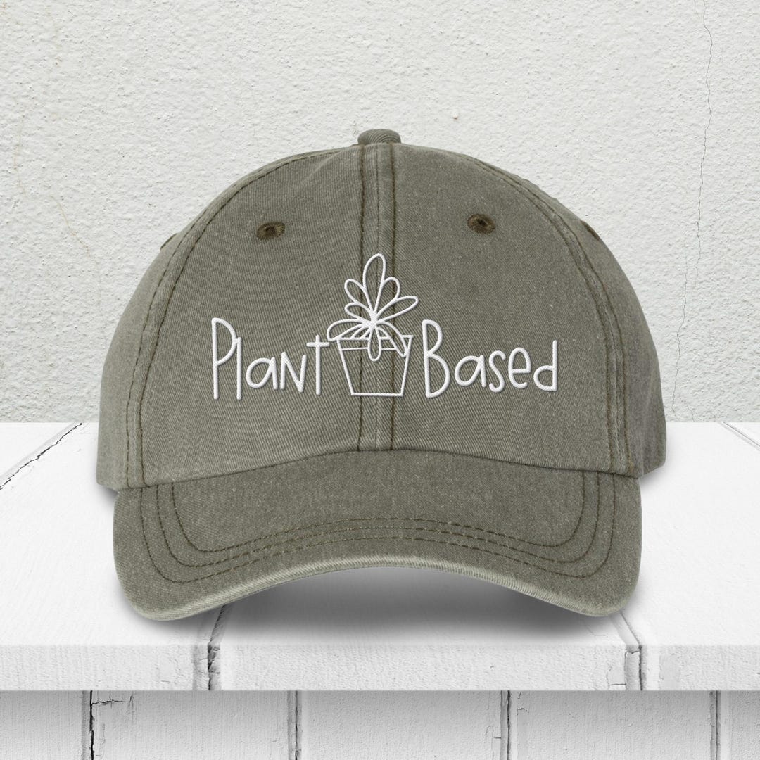 Plant Based Embroidered Pigment Dyed Hat, Cute Vegan Vegetarian Women's ...