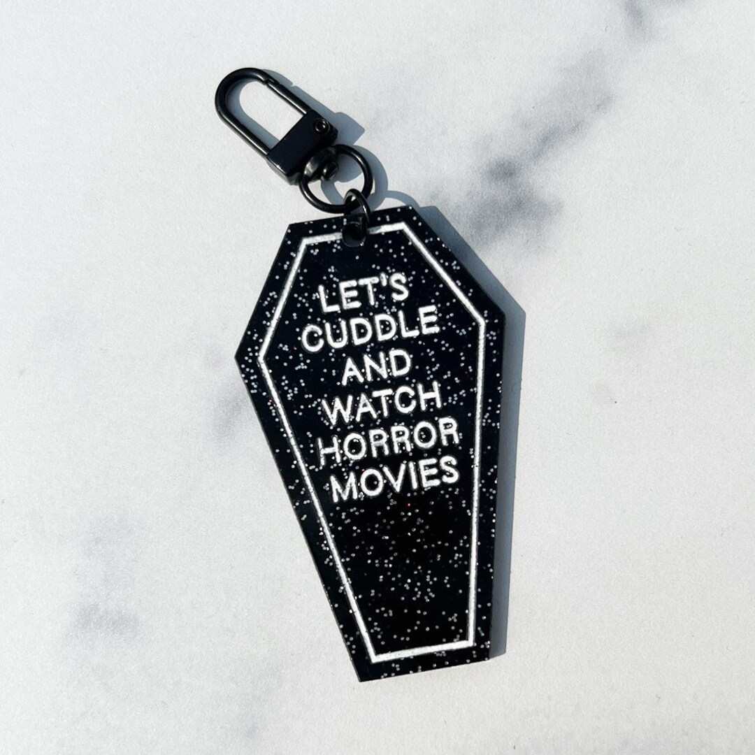 Cuddle and Watch Horror Movies Black Glitter Coffin Keychain, Cute ...