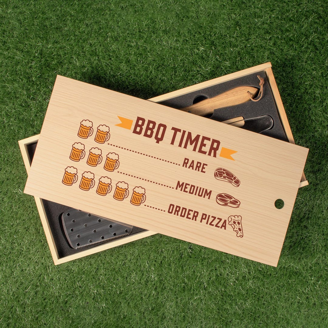 BBQ Timer in Beers Wood Pine Grill Set, Funny UV Printed BBQ Gift for ...