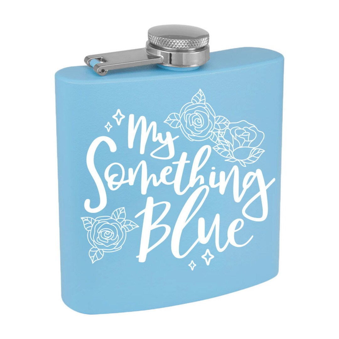 My Something Blue Powder Coated Flask, Cute Girly Flask, Wedding Bride ...