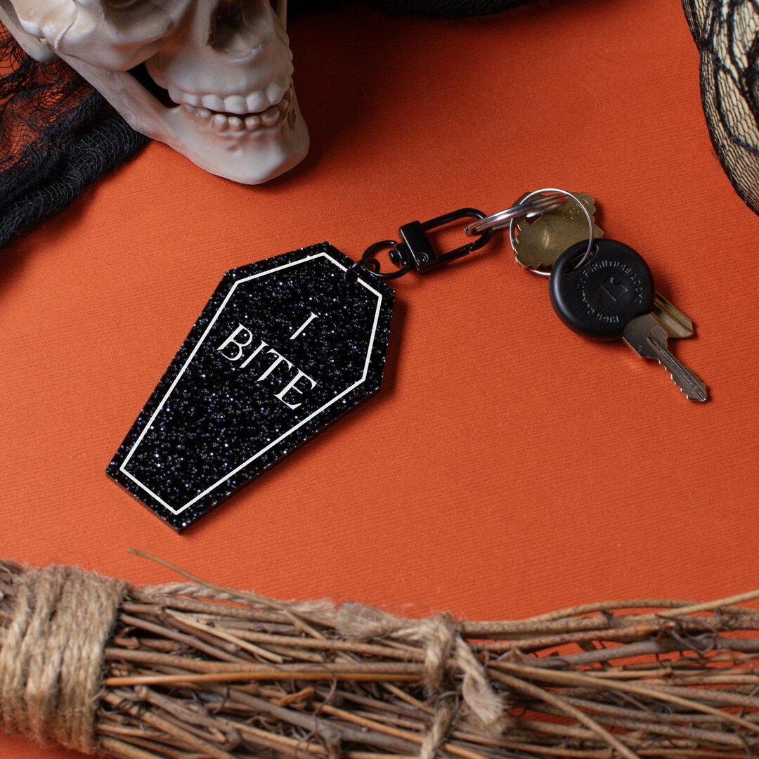 I Bite Black Glitter Coffin Keychain, Laser Cut Sparkly Black Acrylic ...