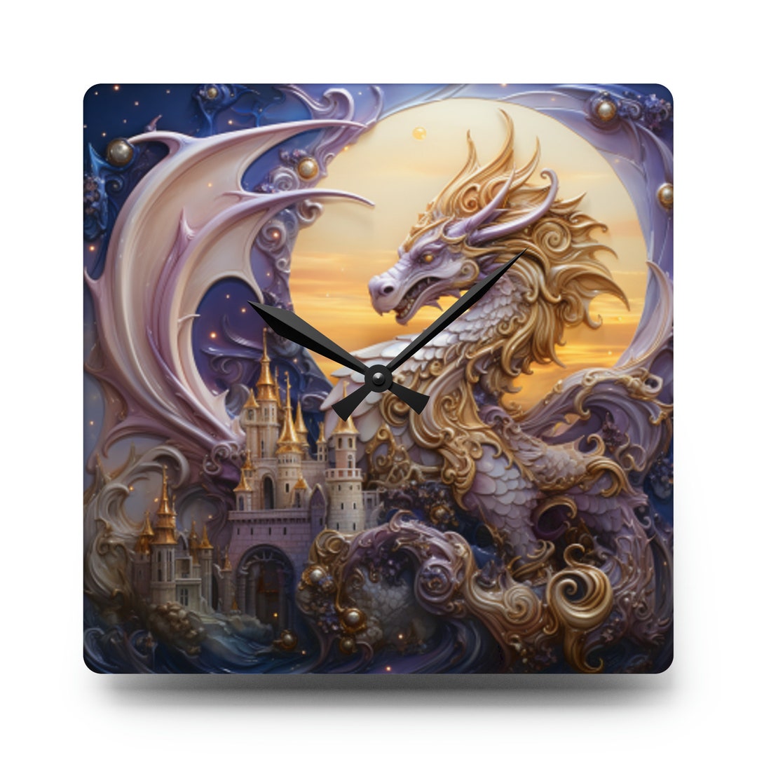 Pearl Dragon Guardian Acrylic Wall Clock - Etsy