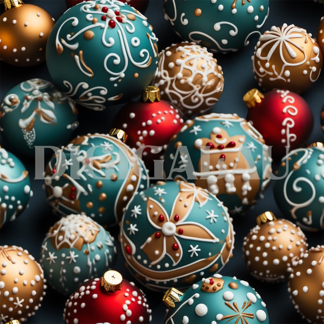 Christmas Tree Bauble Decorations Digital Paper Seamless Pattern ...