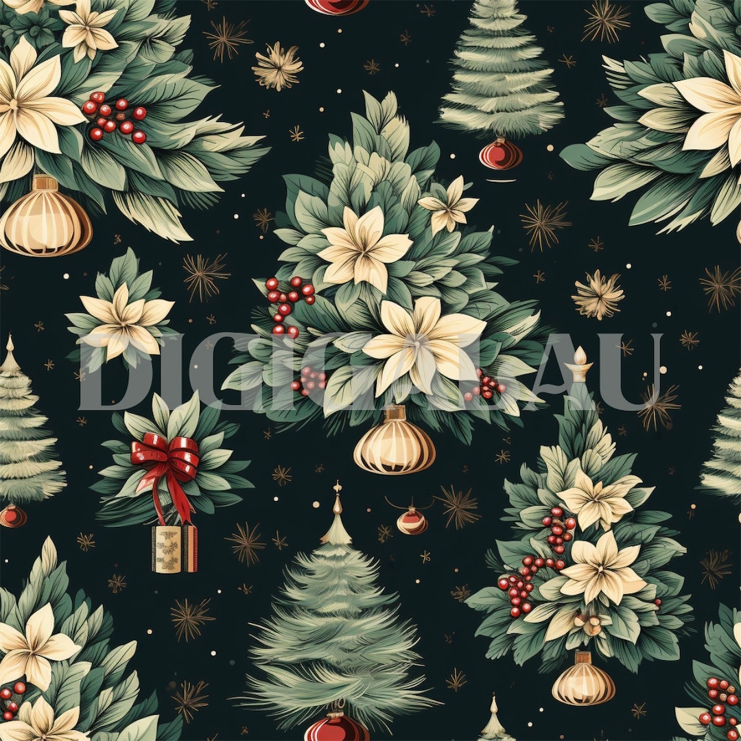 Christmas Tree Digital Paper Seamless Pattern Christmas Wallpaper ...