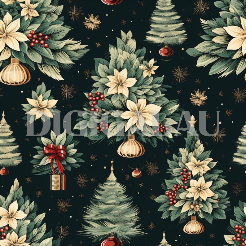 Christmas Tree Digital Paper Seamless Pattern Christmas Wallpaper ...